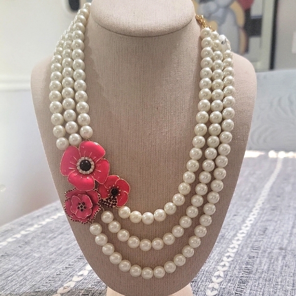 Talbots | Jewelry | Talbots Elegant Pearl Necklace With Pink Floral ...